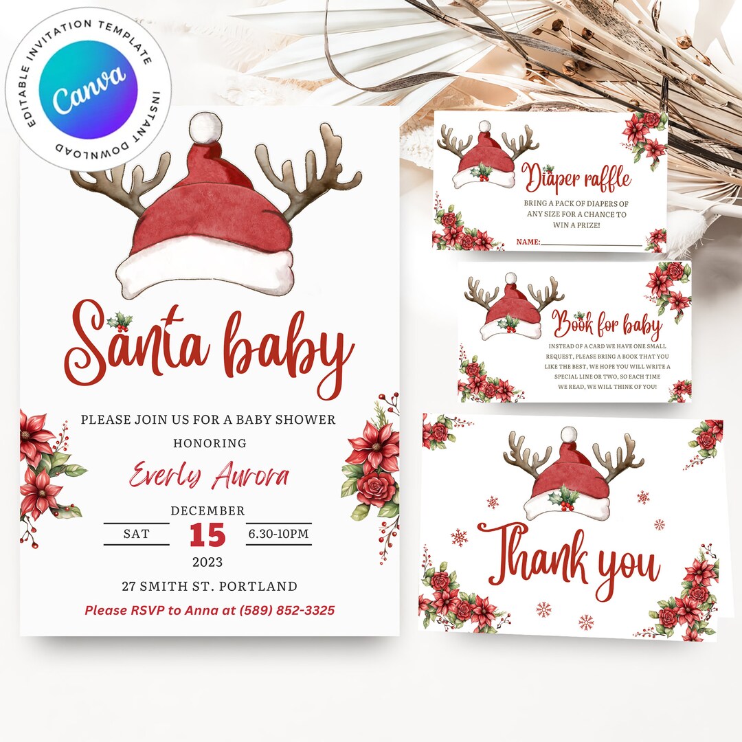 Santa Baby Baby Shower Invitation, Editable Santa Baby Shower Invite ...