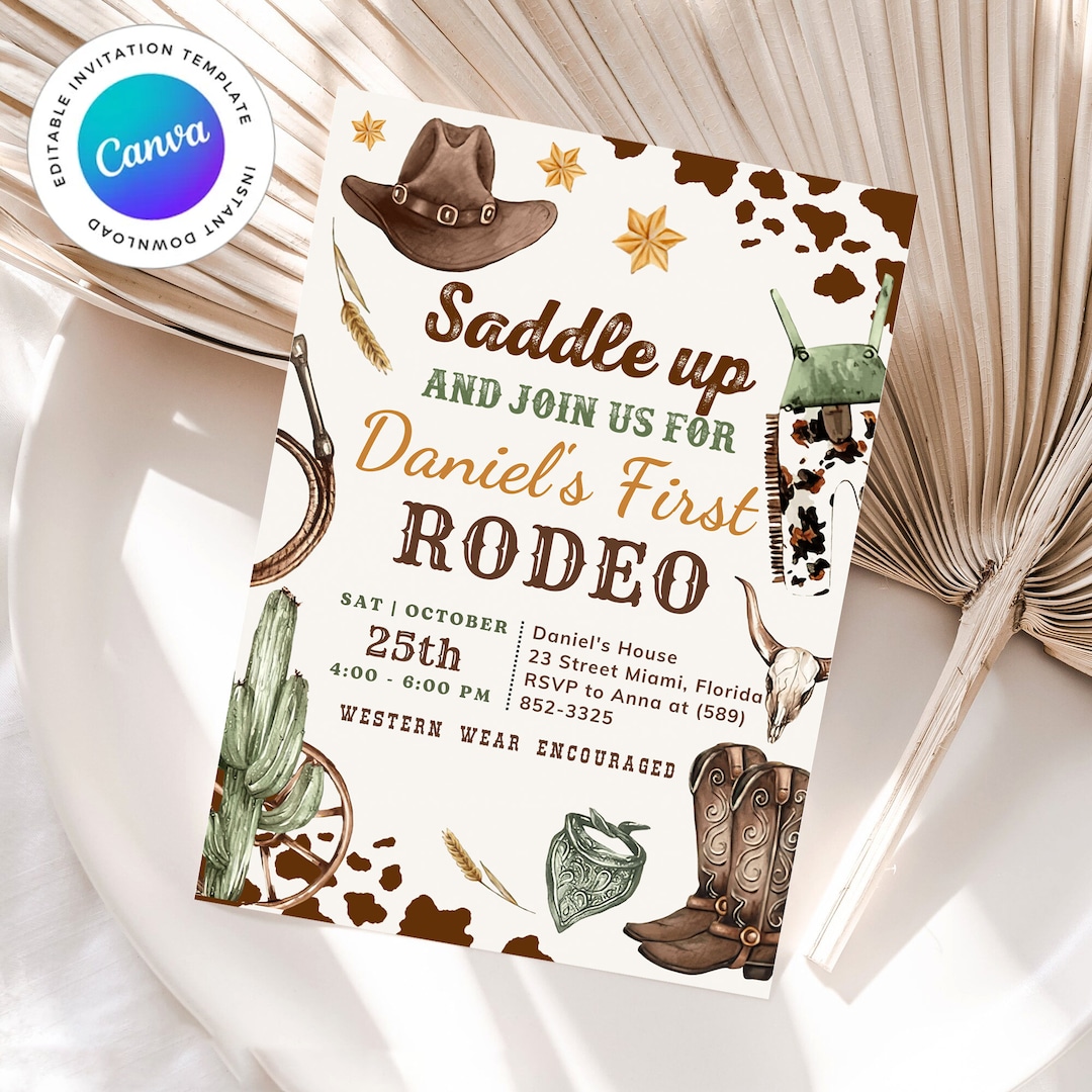 Editable My 1st Rodeo Invitation, Editable Cowboy Birthday Party ...