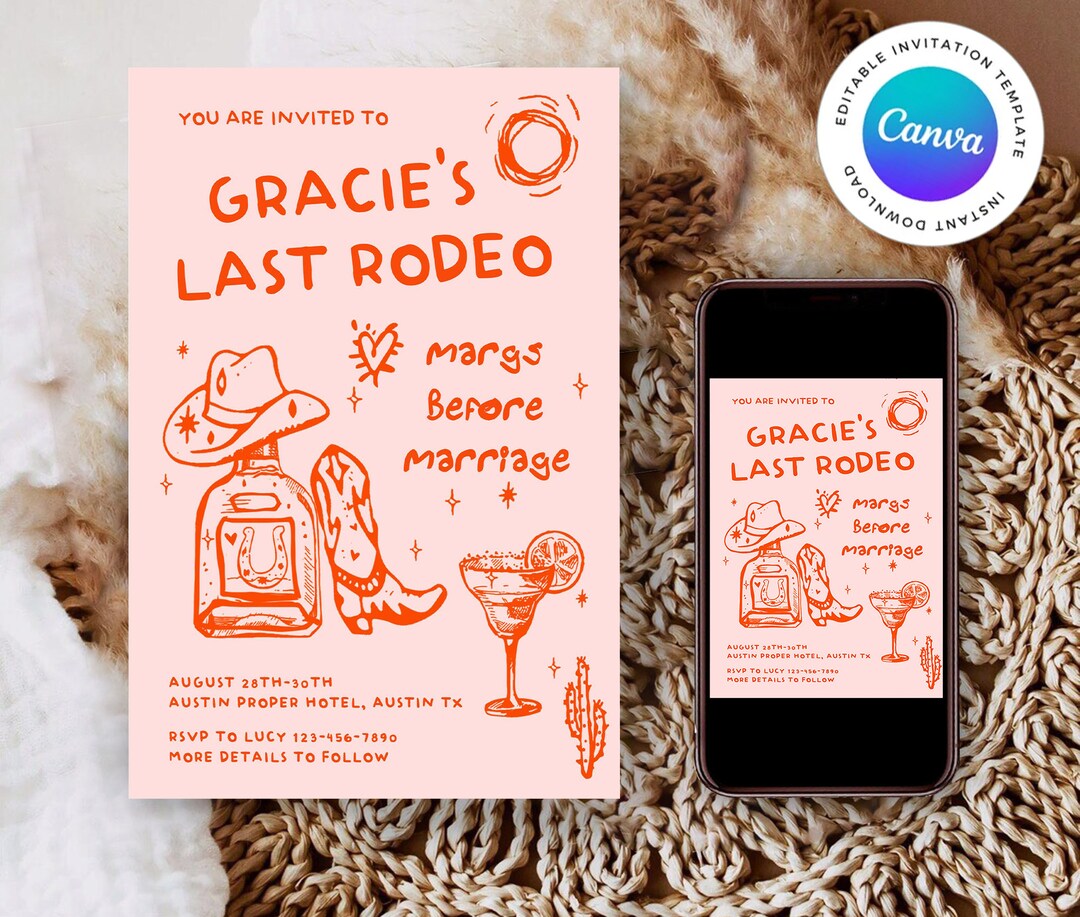 Scribble Illustrated Last Rodeo Bachelorette Party Invitation Weekend ...