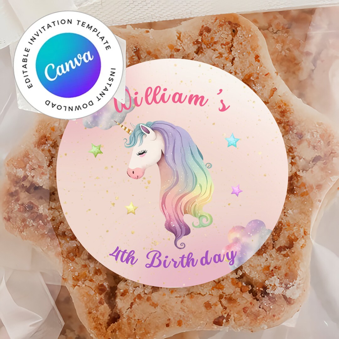 Editable Unicorn Favor Tags Unicorn Name Sticker - Etsy