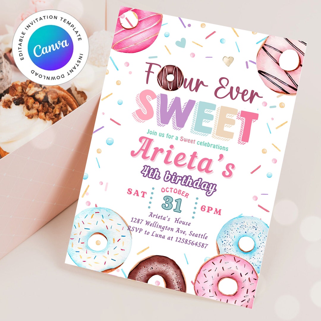 Four Ever Sweet Birthday Invitation Pastel Sweets Birthday - Etsy