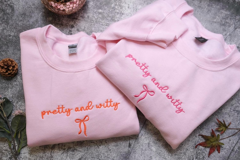 Coquette Bow Pretty and Witty Sweatshirt, Embroidered Showgirl Era ...