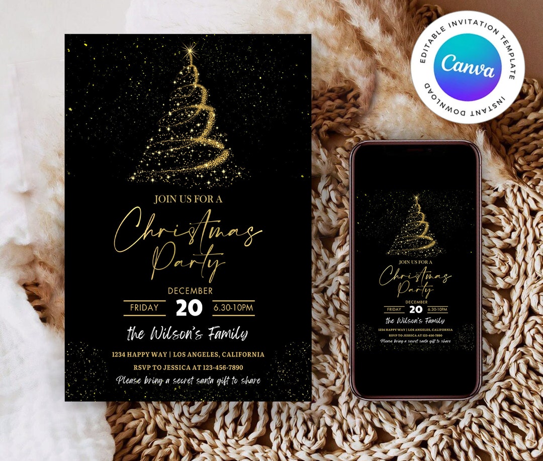 Holiday Party Invitation Template, Editable Christmas Tree Invitation ...