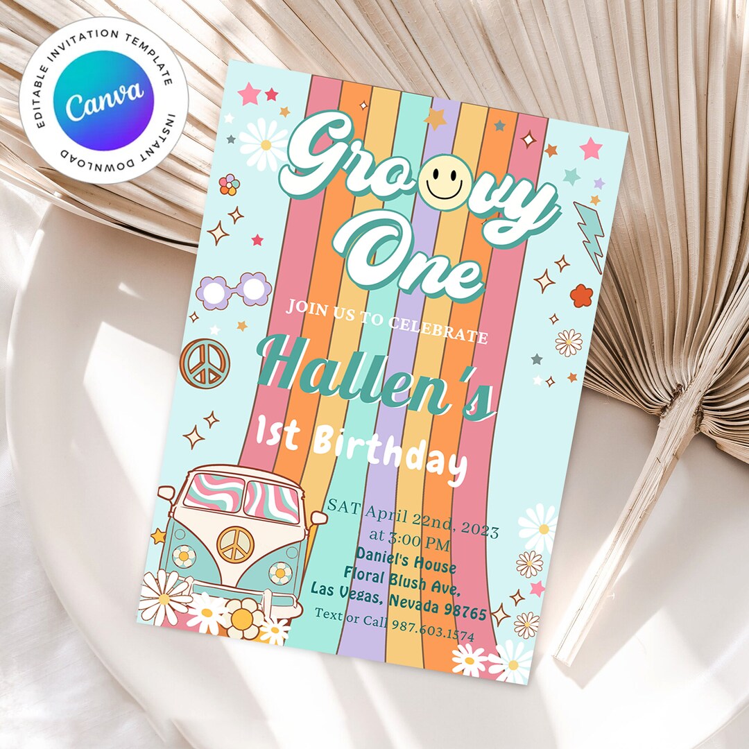 Editable Groovy One Invite, Groovy One First Birthday Invitation ...