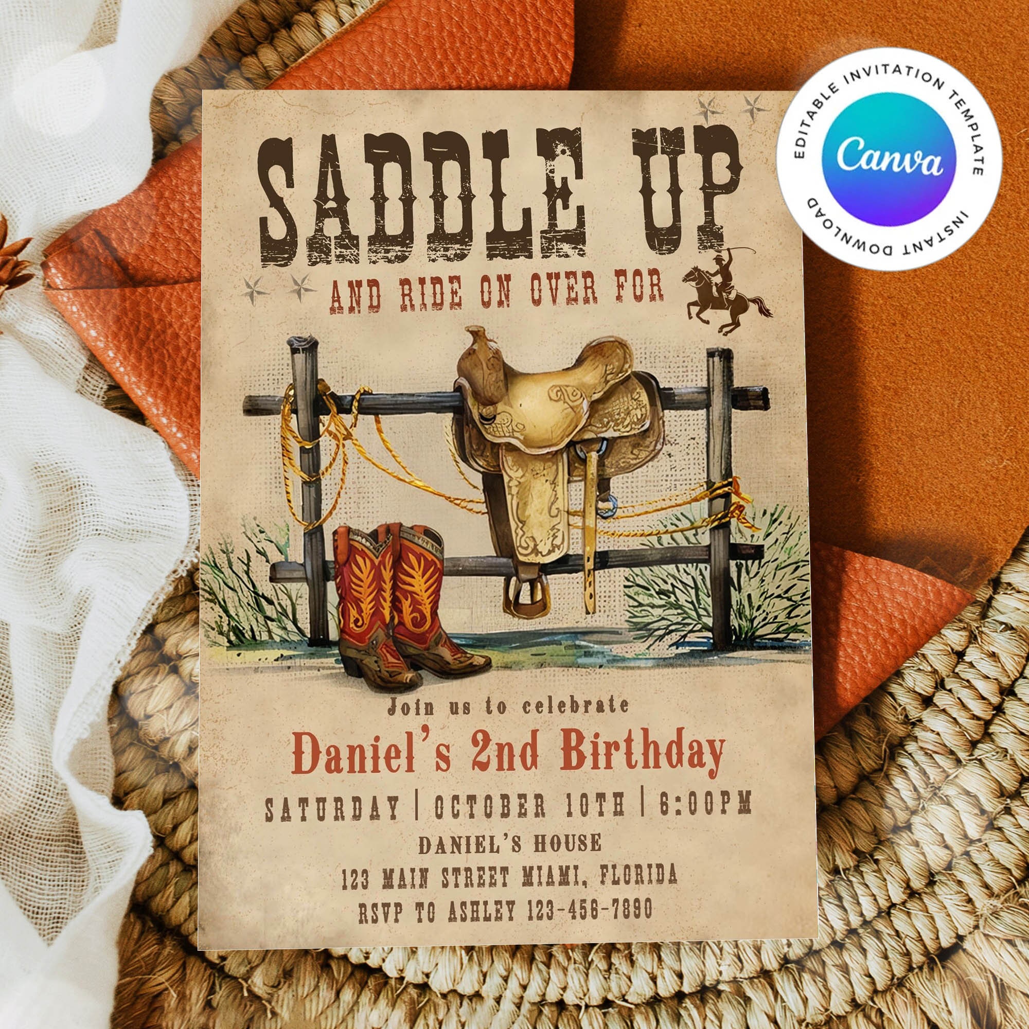 Editable Country Western Birthday Invitation, Saddle up Birthday Invite ...