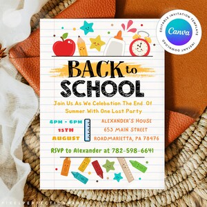 EDITABLE End of School Party Invitation, Editable Back to School Party ...
