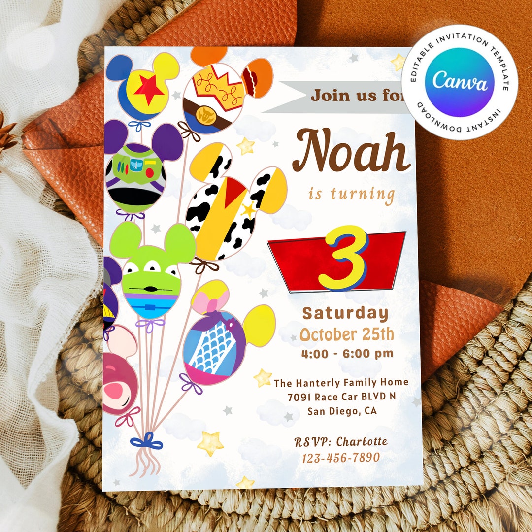 Toy Story Birthday Invitation Template, Toy Story Invitation Editable ...