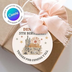 Western Party Stickers Labels, Editable Rodeo Thank You Tag, Cowboy ...