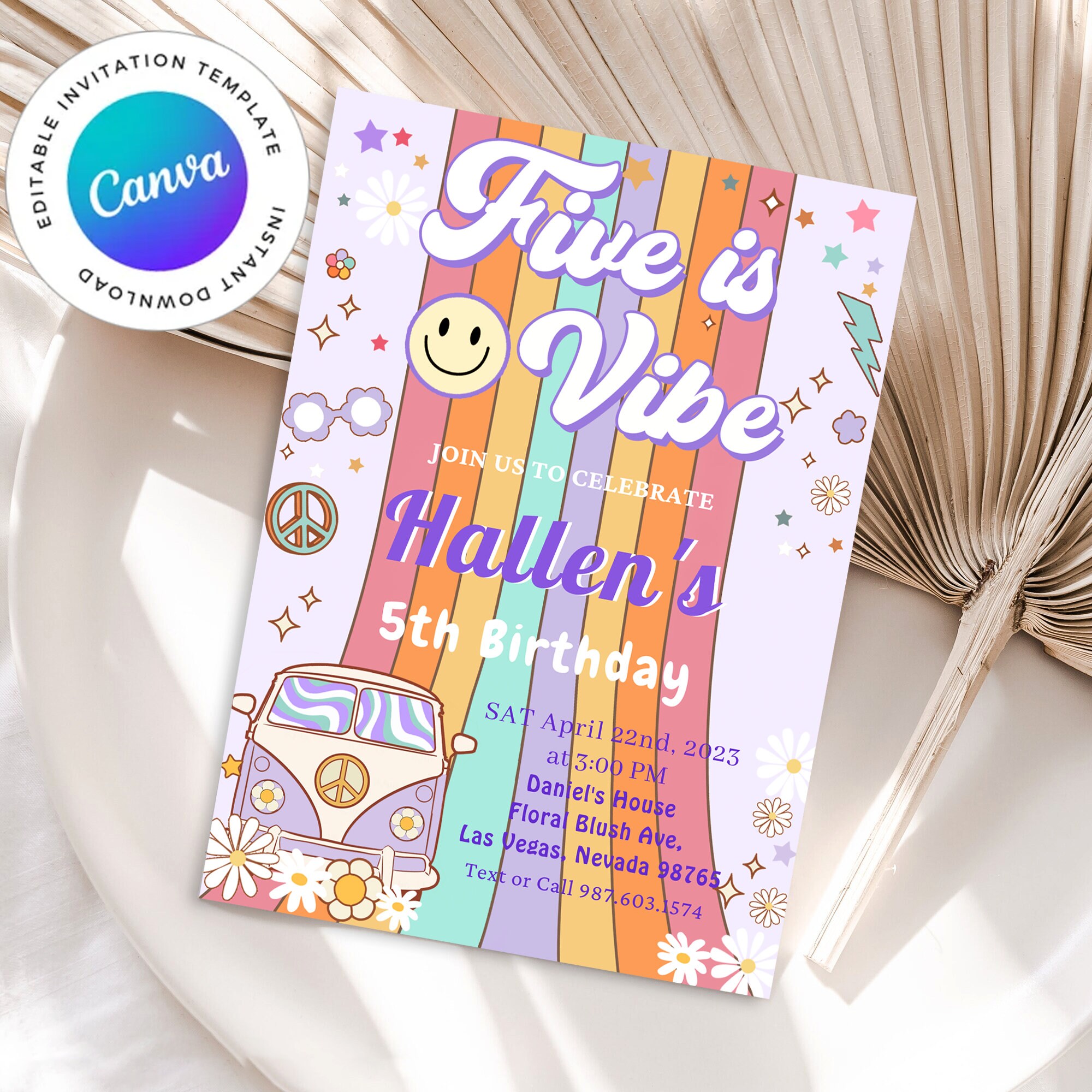 Editable Five is A Vibe Birthday Invite Five Birthday Groovy - Etsy