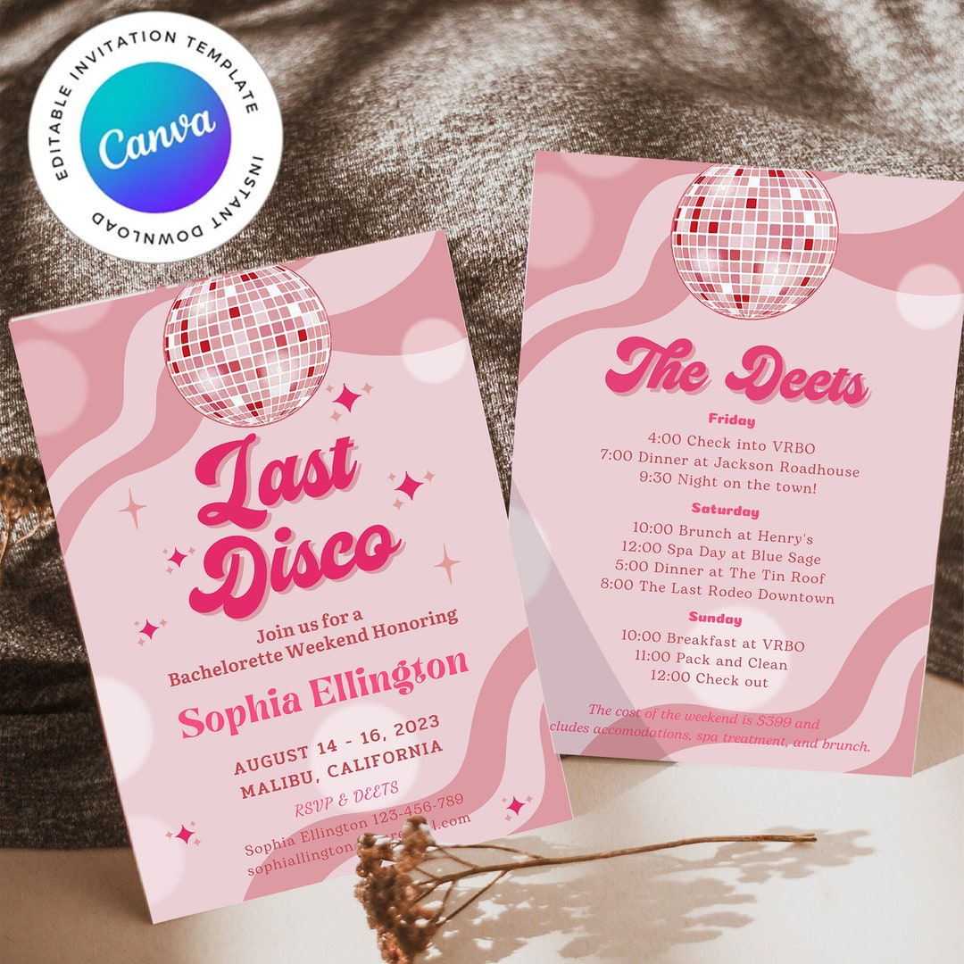 Last Disco Bachelorette Party Template Invitation, Bachelorette Last ...