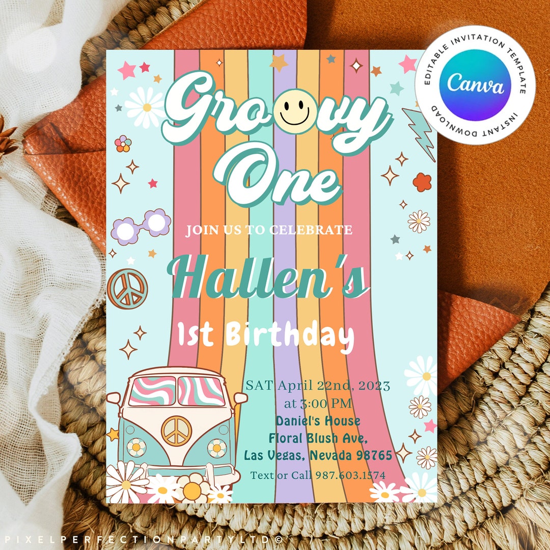 Editable Groovy One Invite, Groovy One First Birthday Invitation ...
