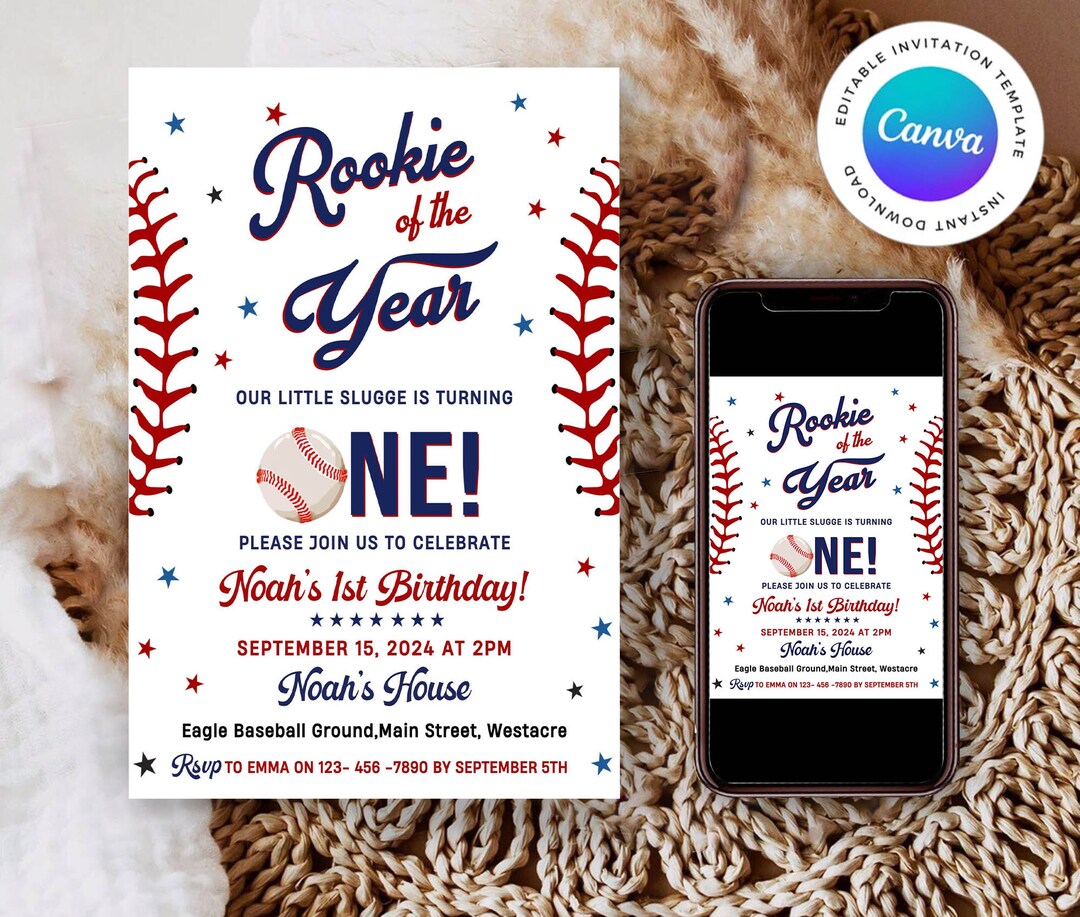 Baseball First Birthday Invitation, Rookie of the Year Invite, Baseball ...