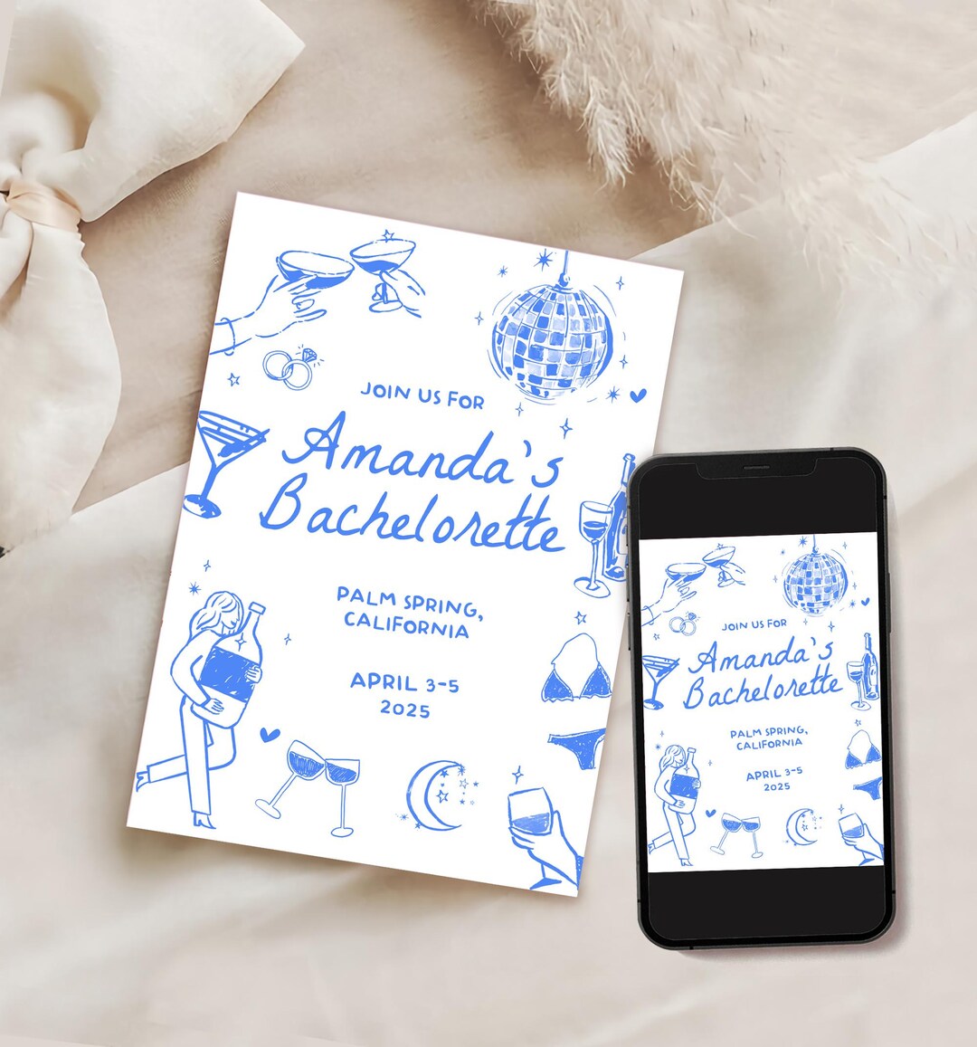 BACHELORETTE PARTY INVITE Template Weekend Itinerary Hens Hand Drawn ...