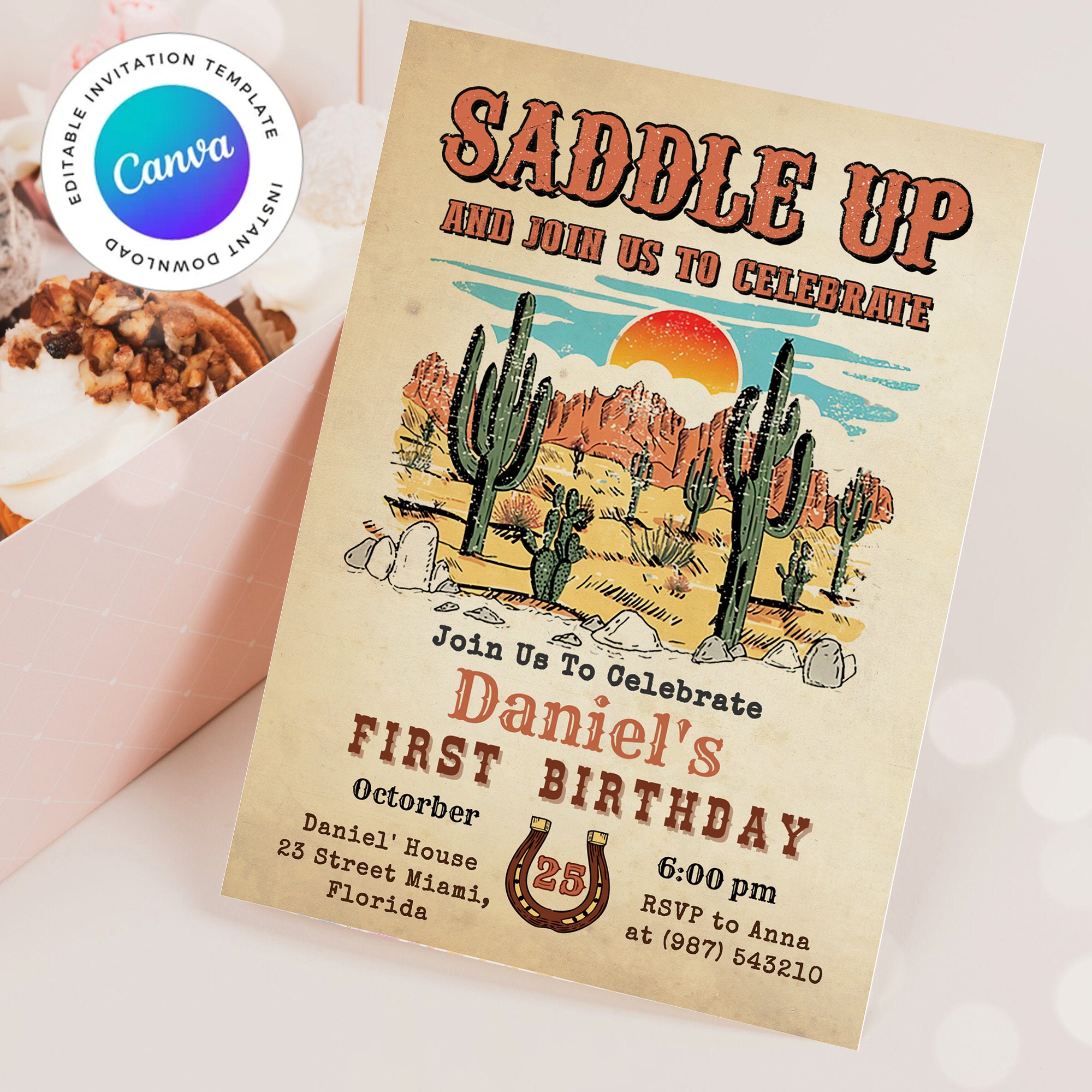 Editable Western Birthday Invitation, Editable My 1st Rodeo Invitation ...