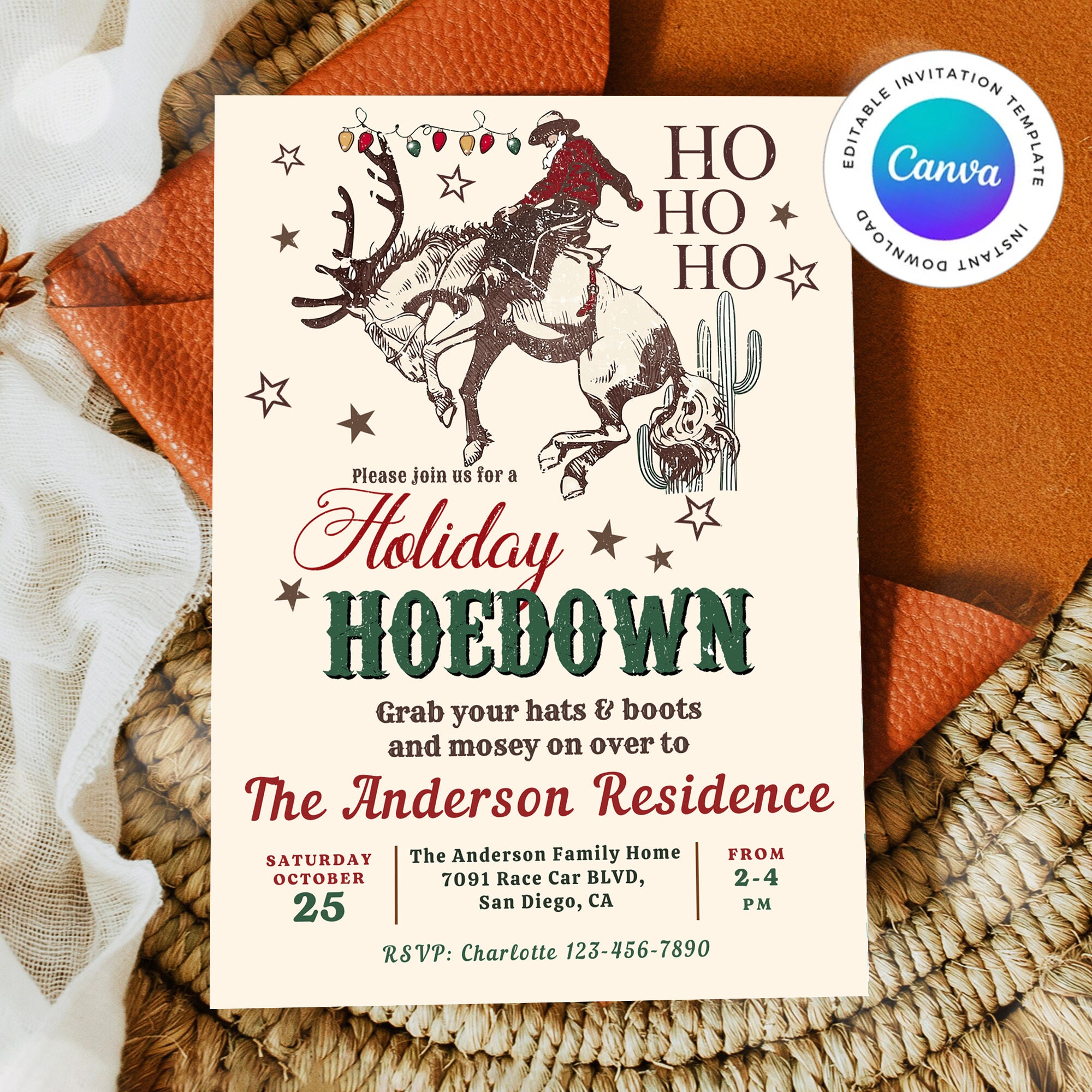 Western Christmas Party Invitations, Cowboy Holiday Invitation, Country ...