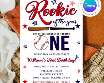 Editable Baseball Birthday Invite, Baseball First Birthday Invite ...
