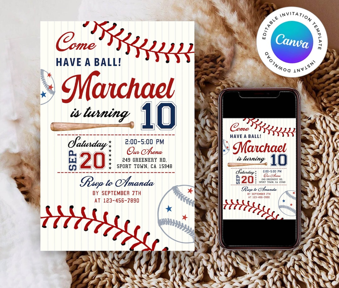 Editable Baseball Birthday Invitation, Baseball Invites, Instant ...