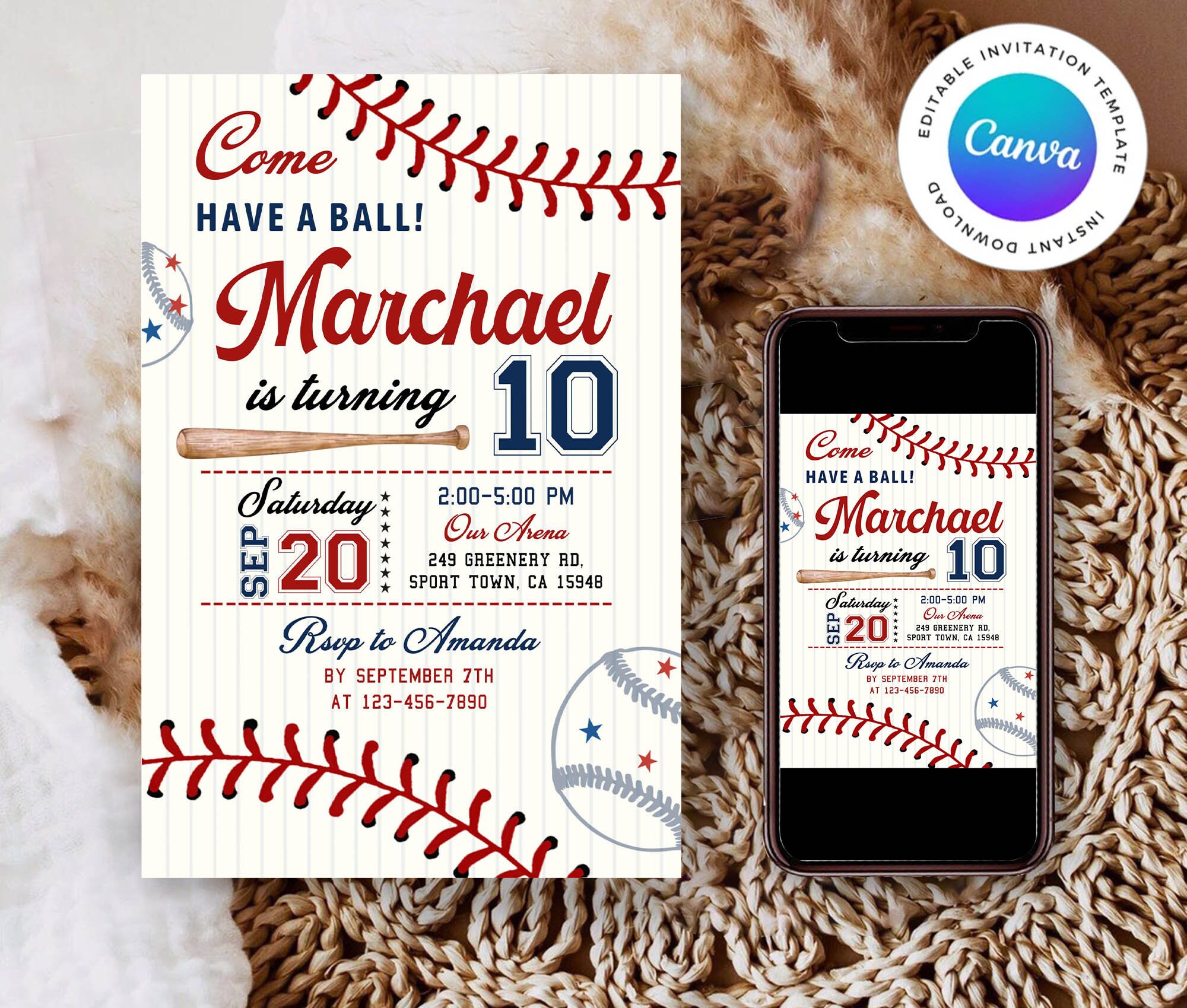 Editable Baseball Birthday Invitation, Baseball Invites, Instant ...