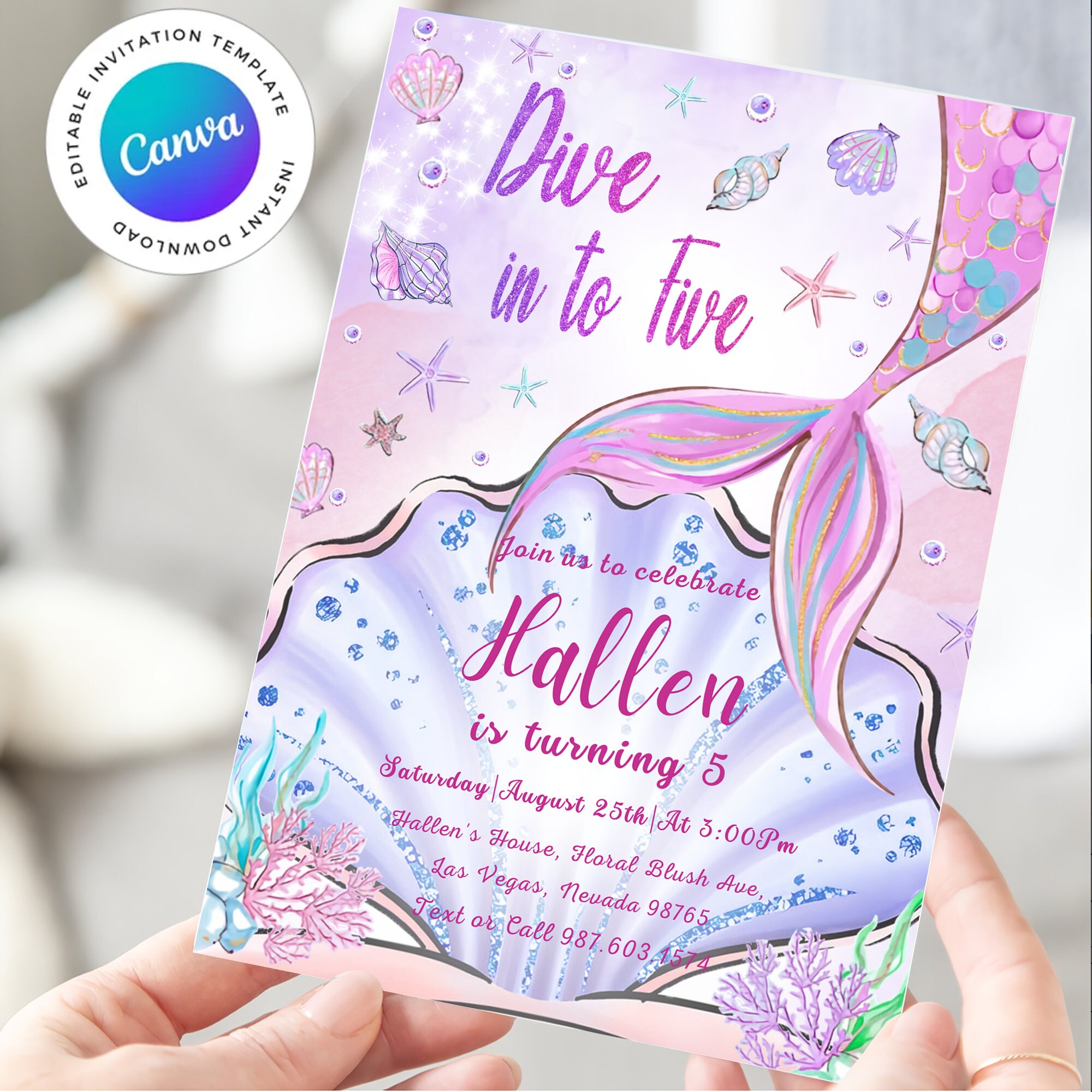 Editable Mermaid Dive Into Five Invitations, Dive Into Five Invitation ...
