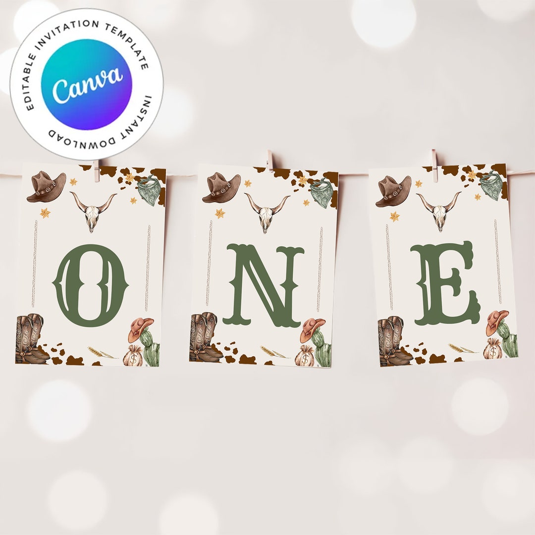 Editable Cowboy Birthday Party Banner, Editable 1st Rodeo Birthday ...