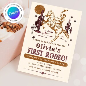 EDITABLE Cowboy Birthday Party Invitation, Editable First Rodeo ...