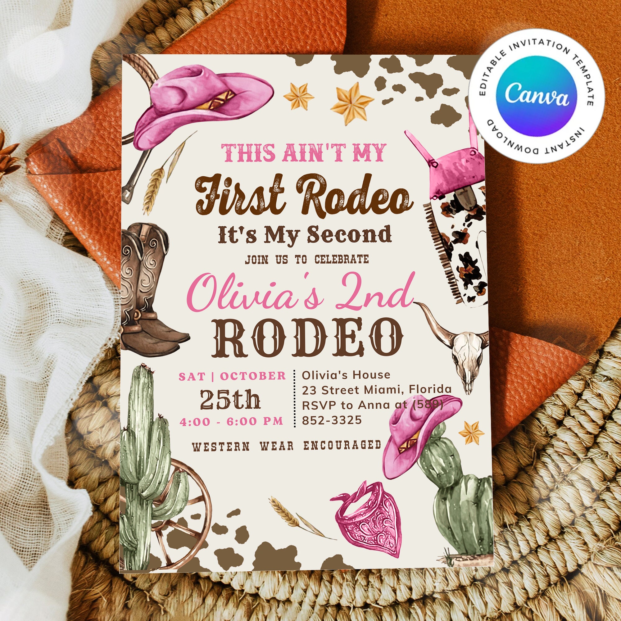 Editable Cowgirl Birthday Party Invitation, Editable Western Birthday ...