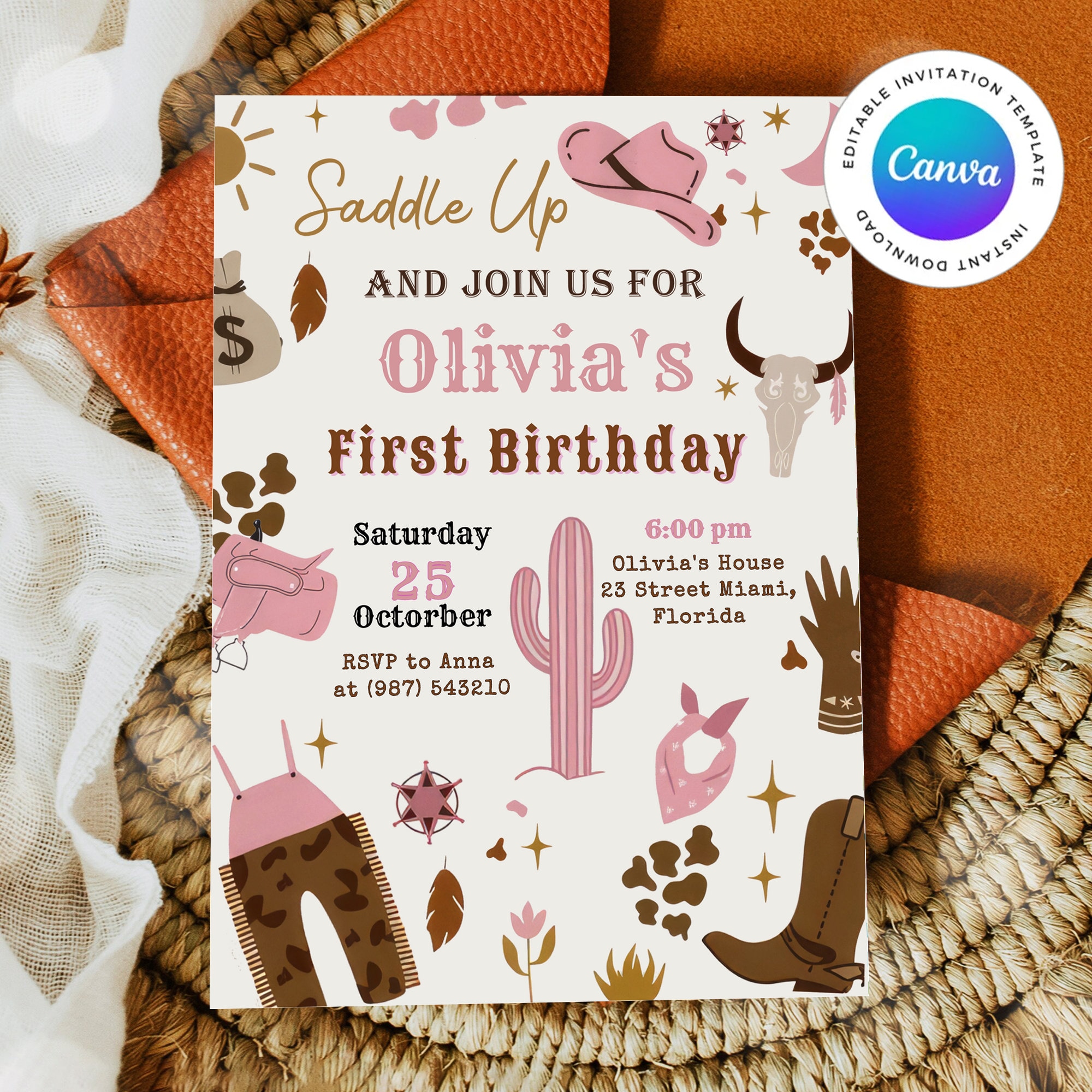 Invitación de cumpleaños de vaquera EDITABLE invitación de - Etsy México