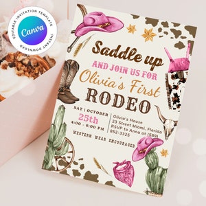EDITABLE Cowgirl Birthday Invitation, Editable Western Birthday ...