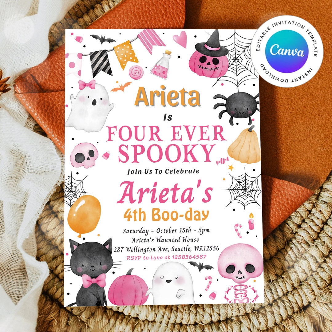 Editable Four Ever Spooky Halloween Birthday Invitation - Etsy