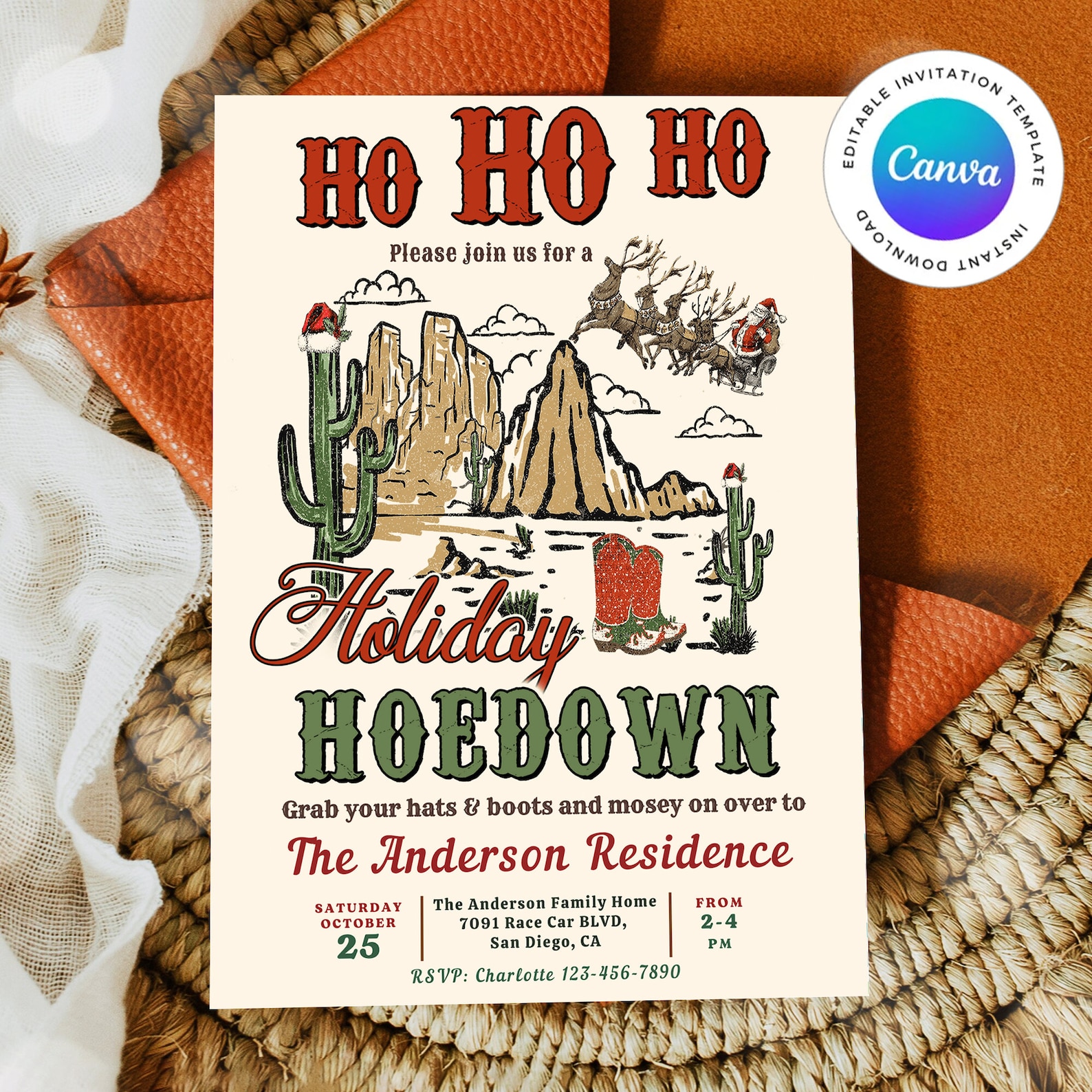 Cowboy Santa Ho Ho Hoedown Holiday Party Invite, Western Christmas ...