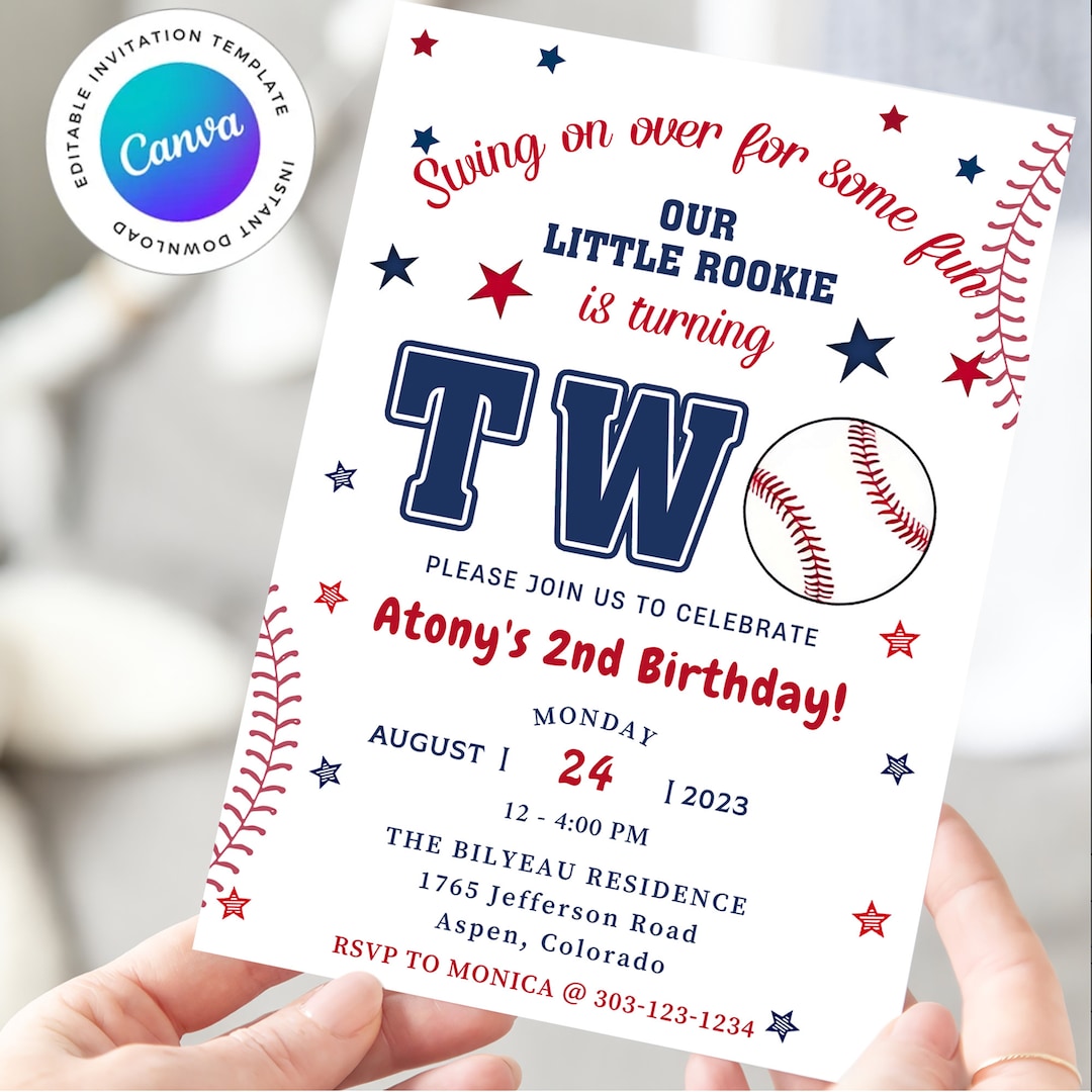Baseball Birthday Invitation, Editable Baseball Second Birthday ...