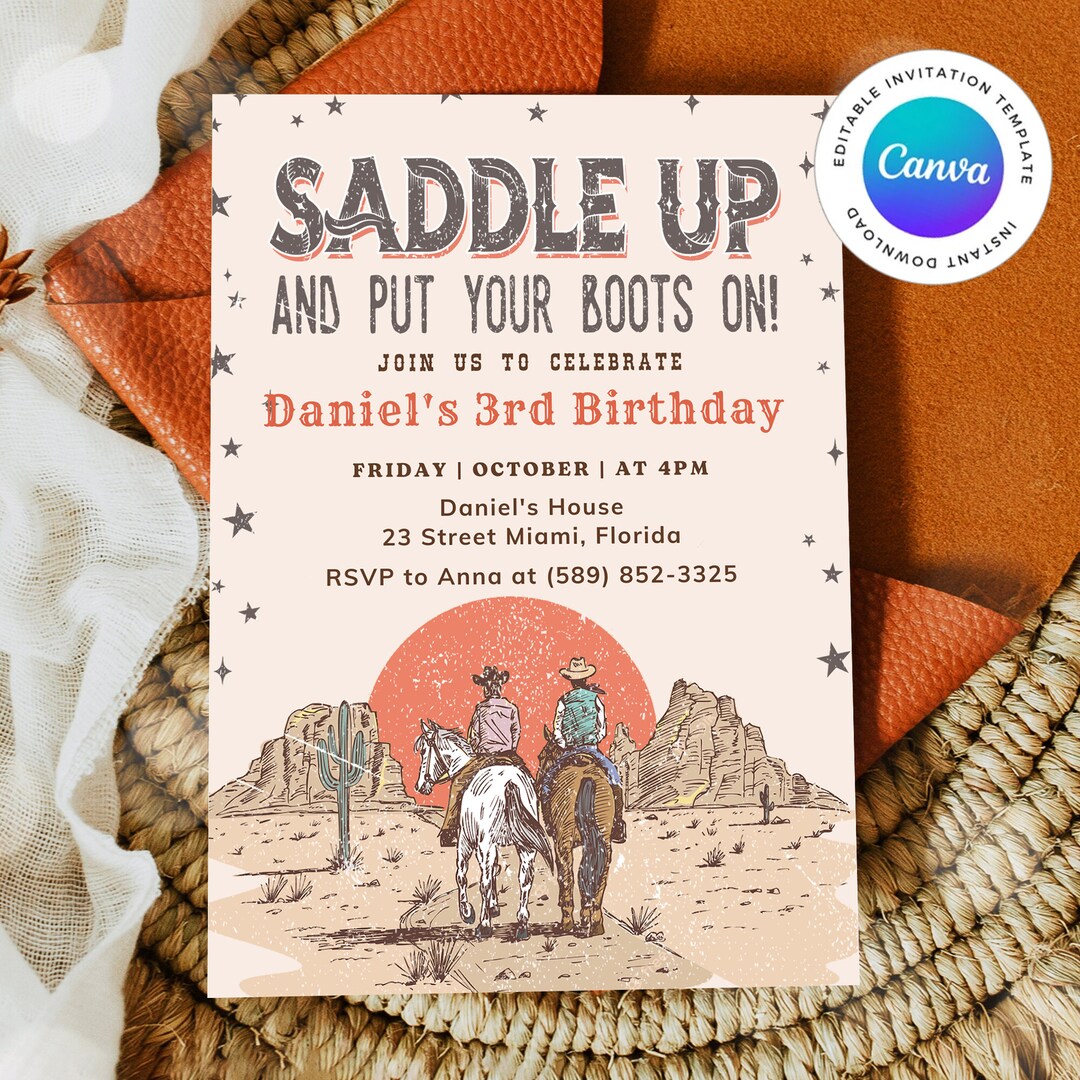 Saddle up Birthday Invite, Editable Western Saddle up Birthday Invitation, EDITABLE Cowboy ...