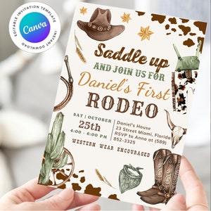 Editable My 1st Rodeo Invitation, Editable Cowboy Birthday Party ...