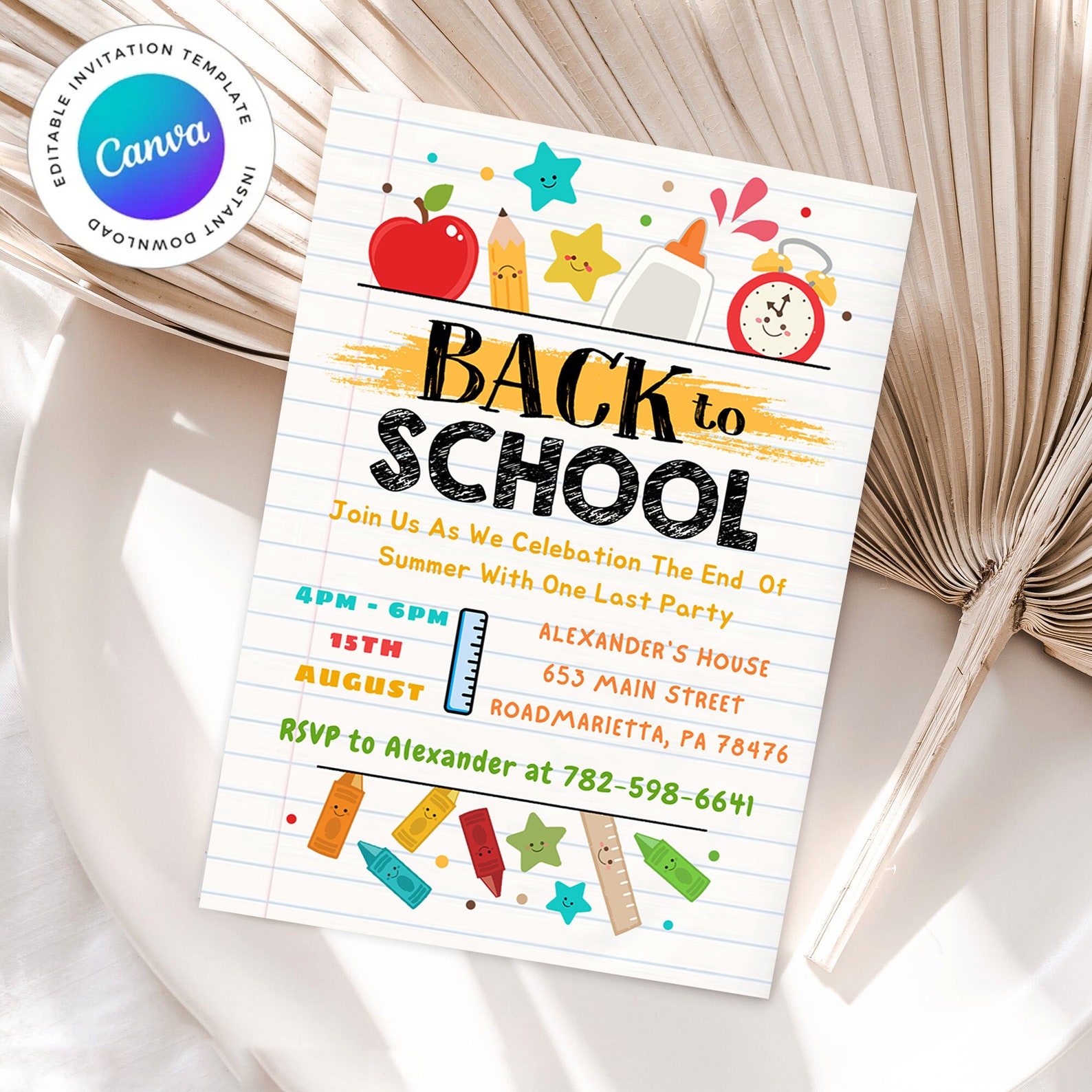 EDITABLE End of School Party Invitation, Editable Back to School Party ...
