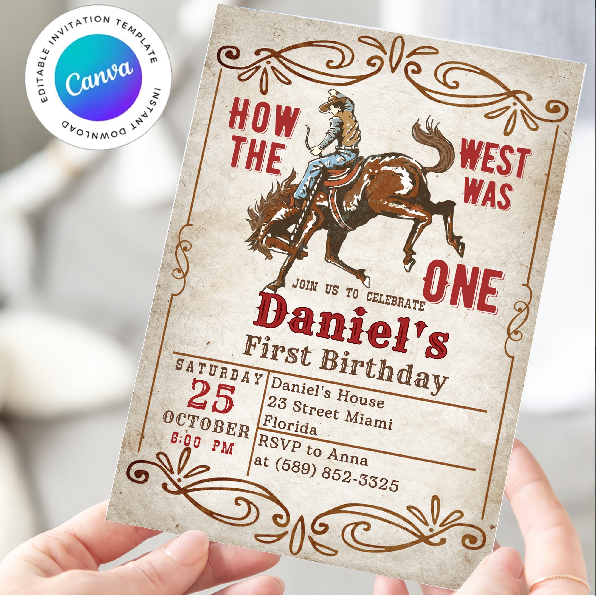 Editable Western Birthday Invitation How the West Was One - Etsy