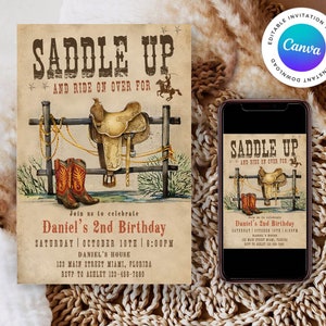 Editable Country Western Birthday Invitation, Saddle up Birthday Invite ...