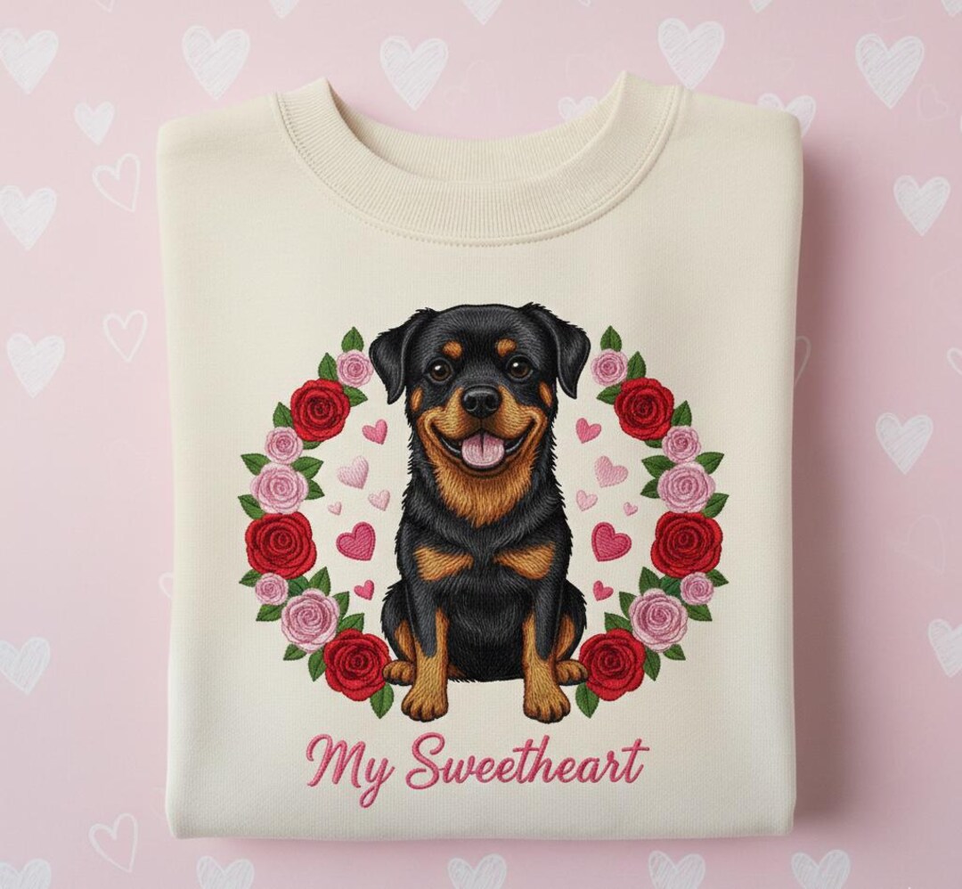 Custom Rottweiler Valentine Puppy With Floral Heart Wreath Romantic Dog ...
