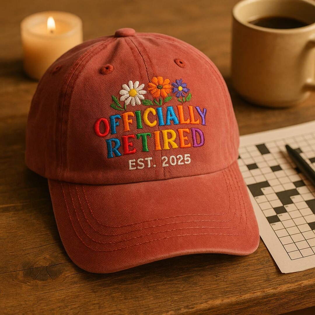 Custom Officially Retired Est. 2025 Embroidered Floral Rainbow Hat ...