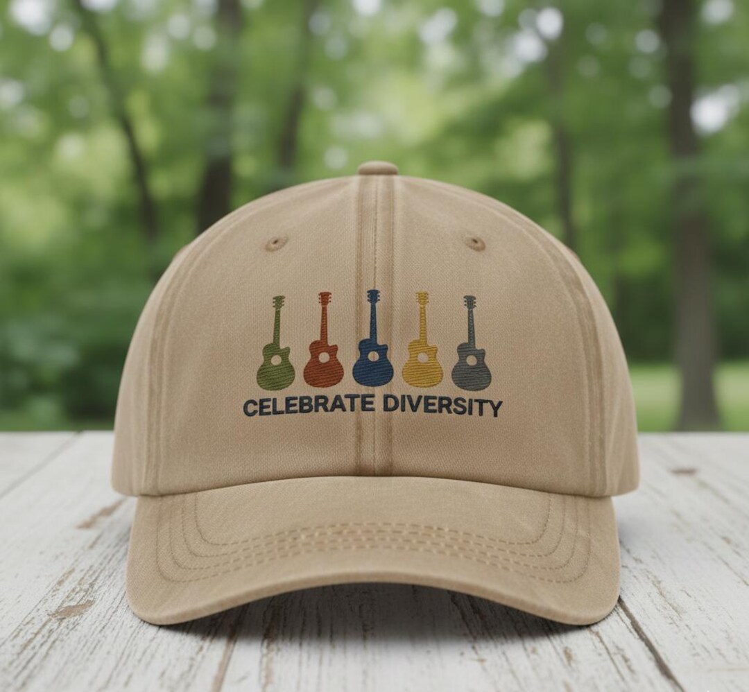 Custom Celebrate Diversity Guitar Embroidered Dad Hat - Colorful Music ...