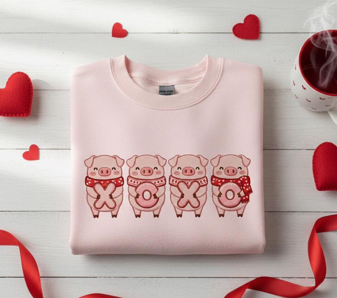 Custom Cute Pig XOXO Embroidered Sweatshirt Valentine Gift Funny Farm ...