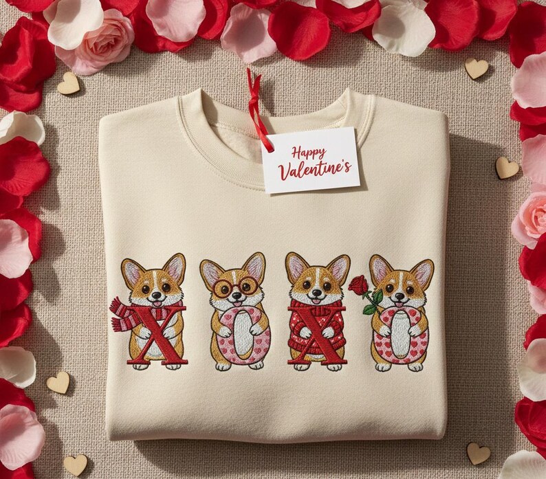 Custom Cute Corgi XOXO Embroidered Sweatshirt Valentine Gift for Dog ...