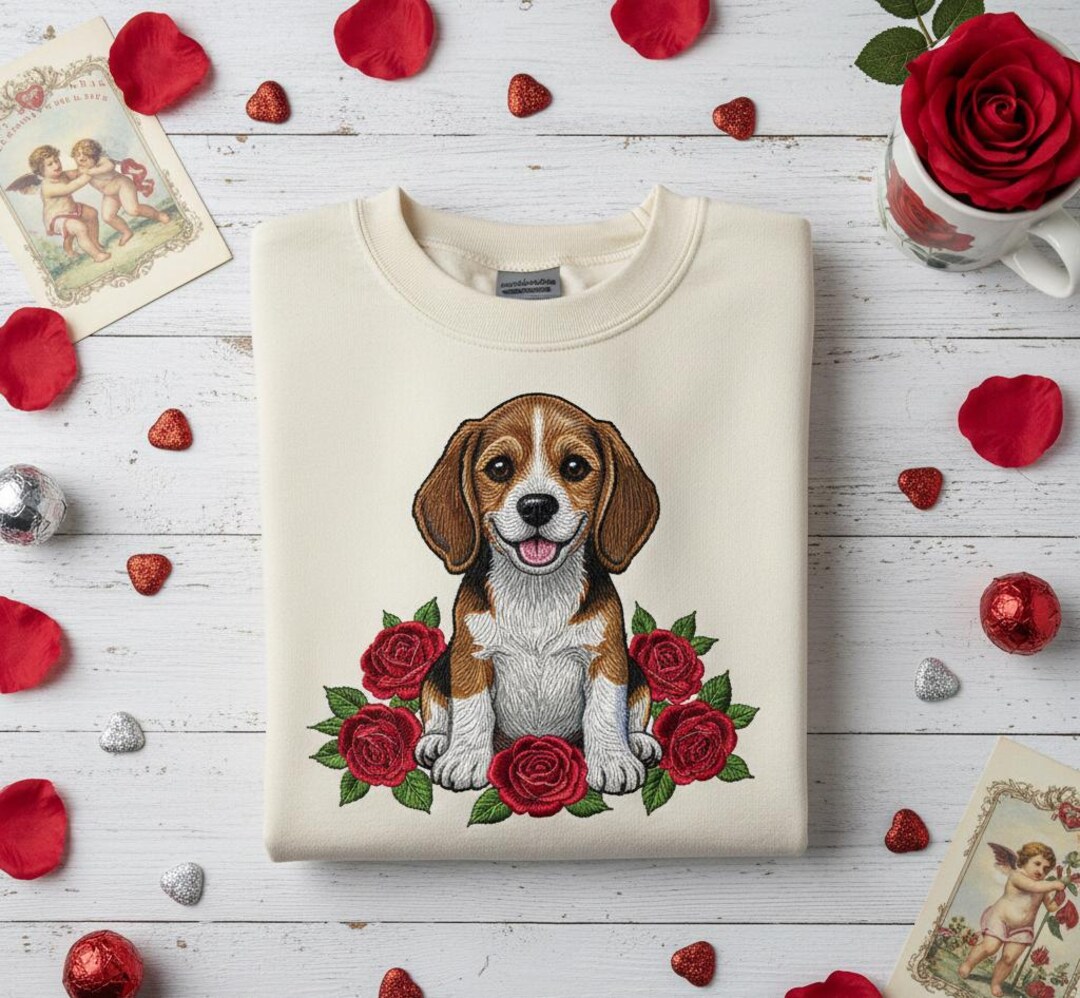 Custom Cute Beagle Valentine Design With Red Roses Romantic Dog Lover ...
