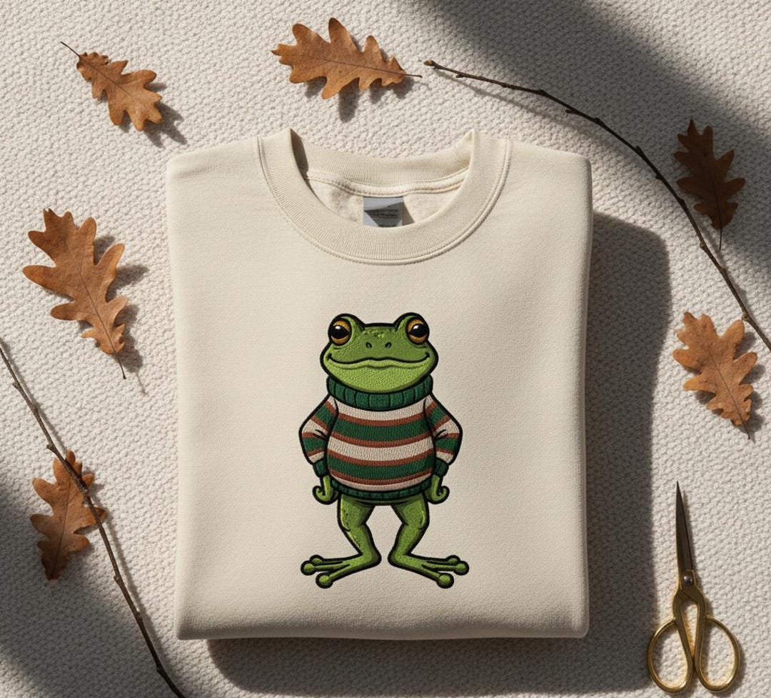 Custom Cute Frog Illustration Sweatshirt With Cozy Sweater Animal Art ...
