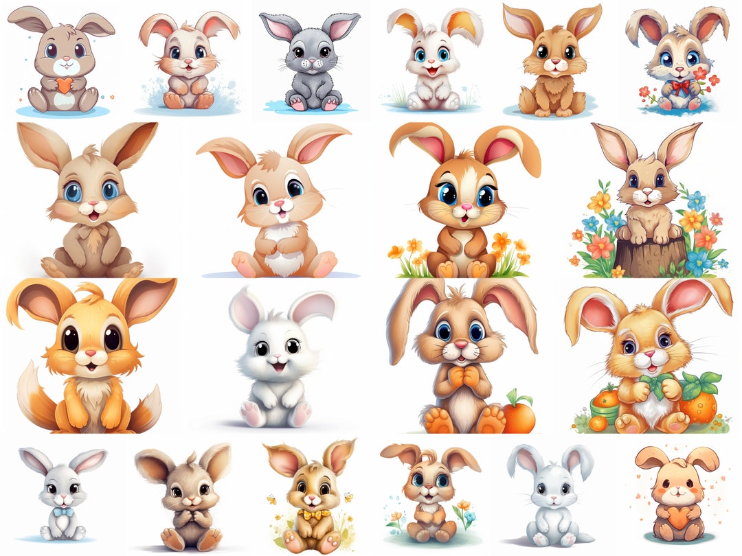Cute Friendly Rabbit Clipart - Etsy