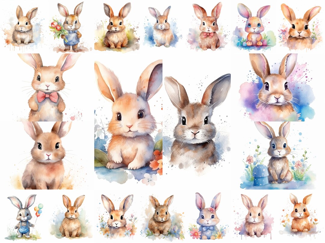 Cute Friendly Watercolor Rabbit Clipart - Etsy