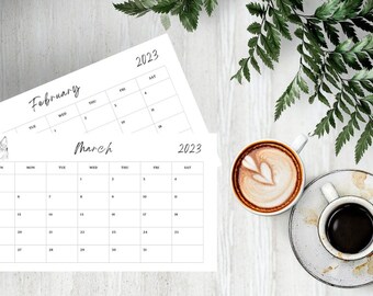 2023 Printable Calendar Landscape, Minimalist Monthly Calendar 2023 ...