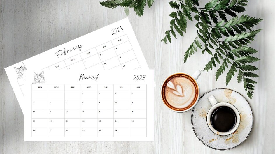 2023 Printable Calendar Landscape, Minimalist Monthly Calendar 2023 ...