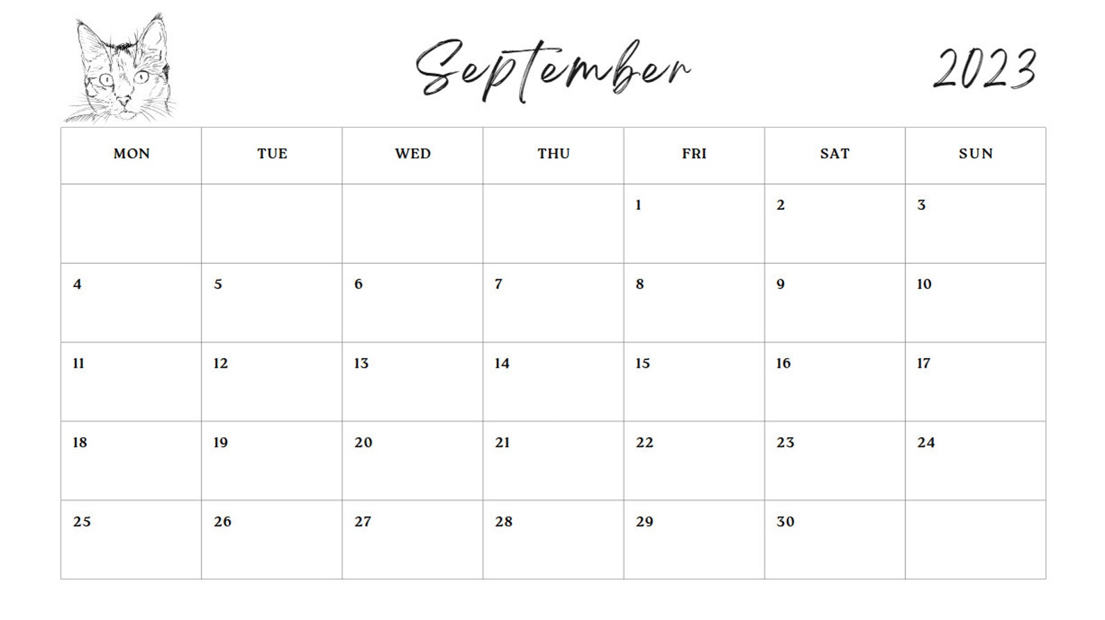 2023 Printable Calendar Landscape, Minimalist Monthly Calendar 2023 ...