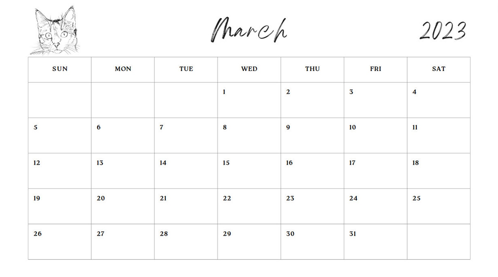 2023 Printable Calendar Landscape, Minimalist Monthly Calendar 2023 ...