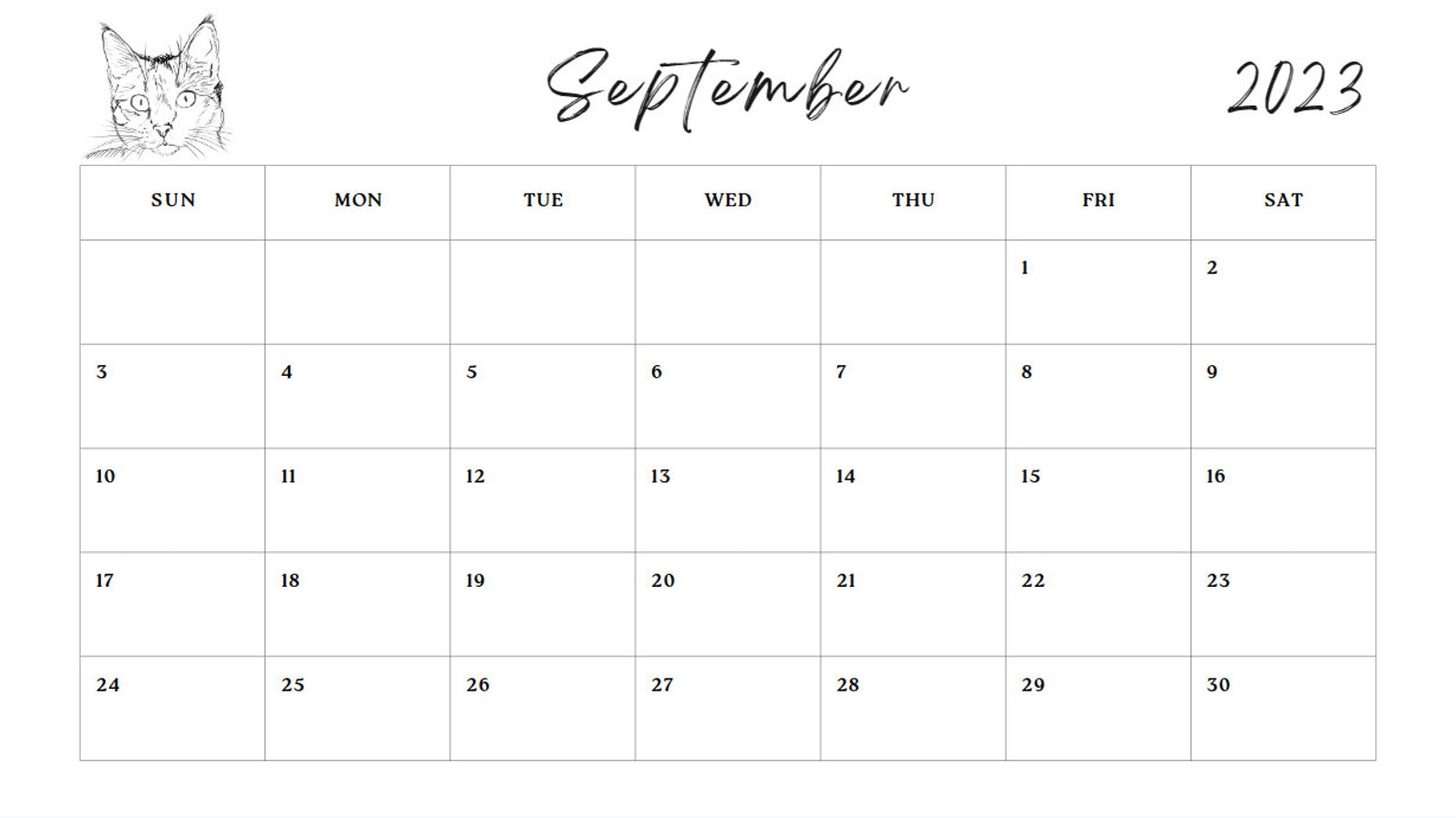 2023 Printable Calendar Landscape, Minimalist Monthly Calendar 2023 ...